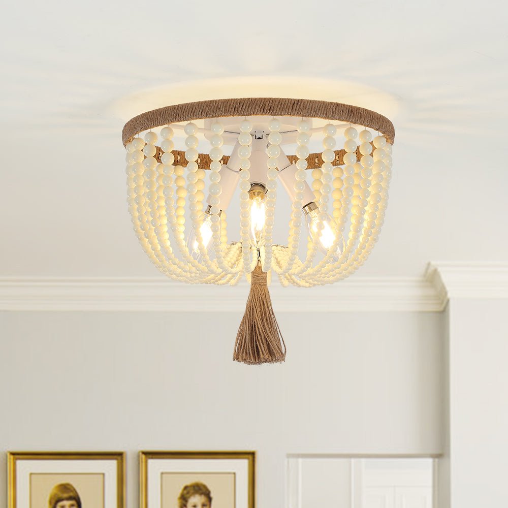 Rustic Mid-century Wood Beaded Flush Mount Ceiling Light | Yiilighting ...