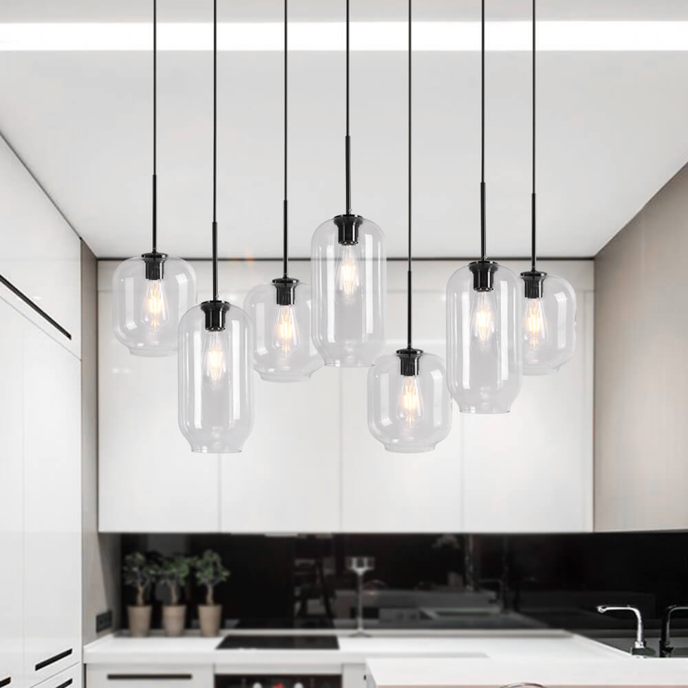 Moderne 7-flammige lineare Pendelleuchte mit klarem Glas | Yiilighting ...