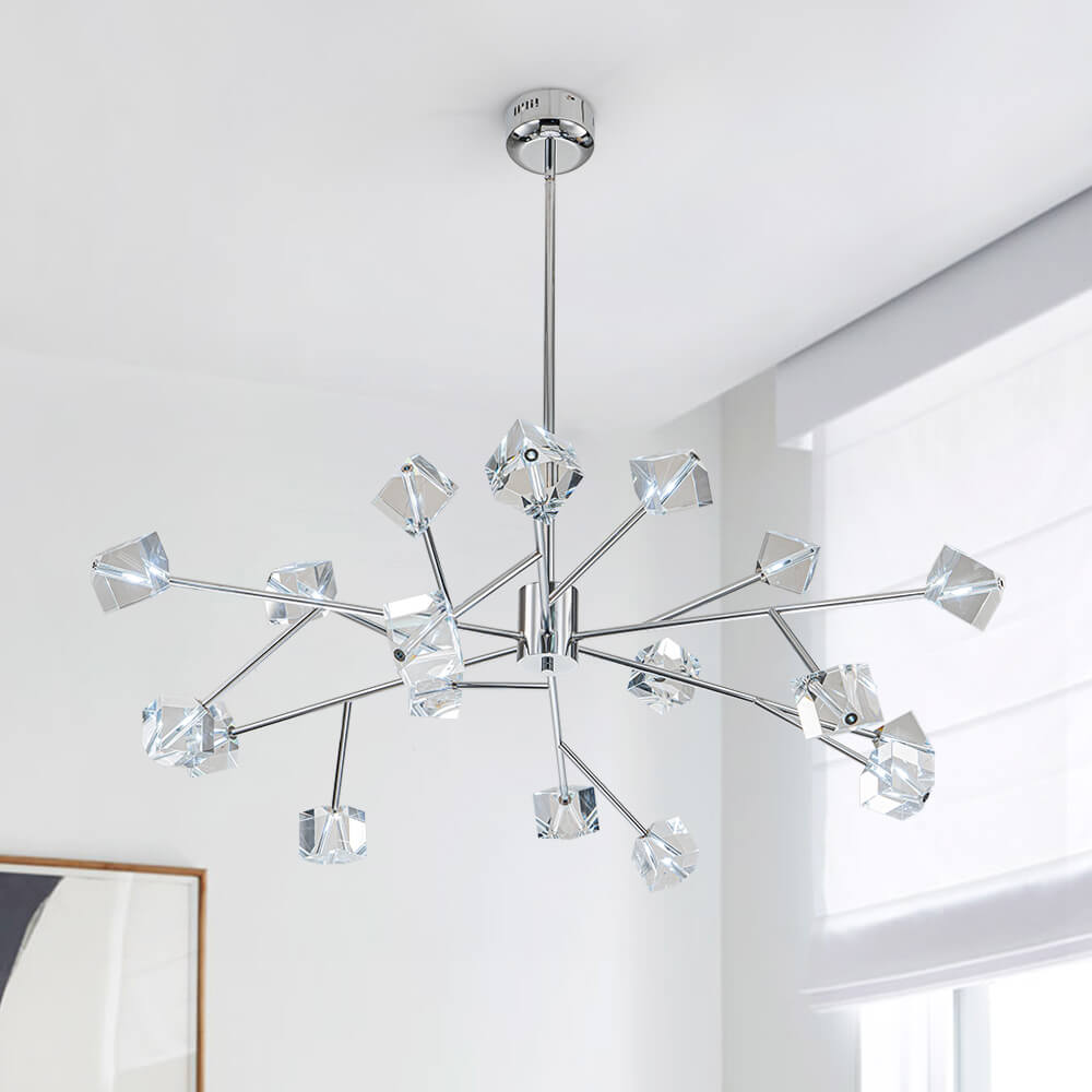 Modern 18-Light Linear Sputnik Cluster Cube Crystal Chandelier ...