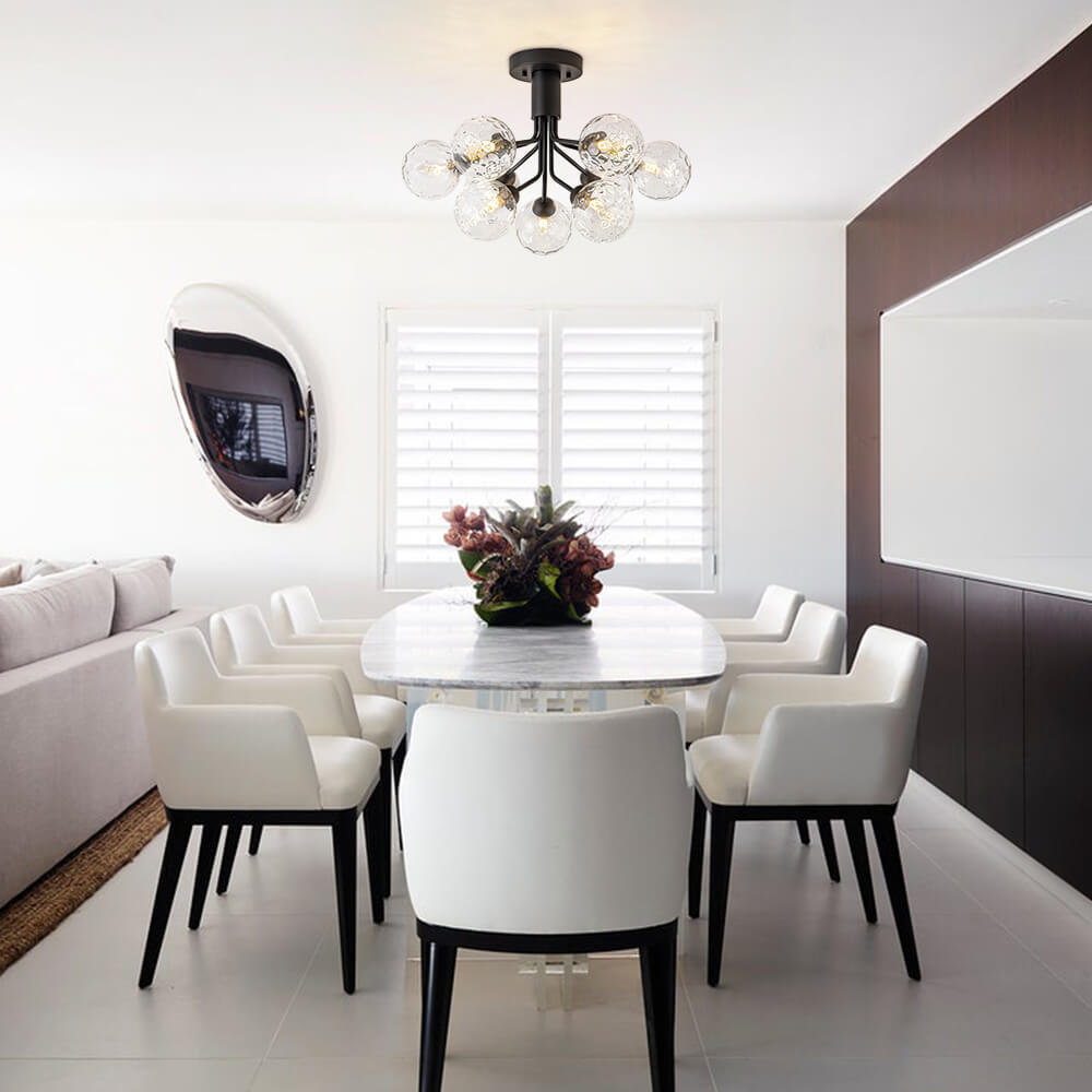 Modern 9-Light Water Pattern Glass Sputnik Semi-Flush Mount ...