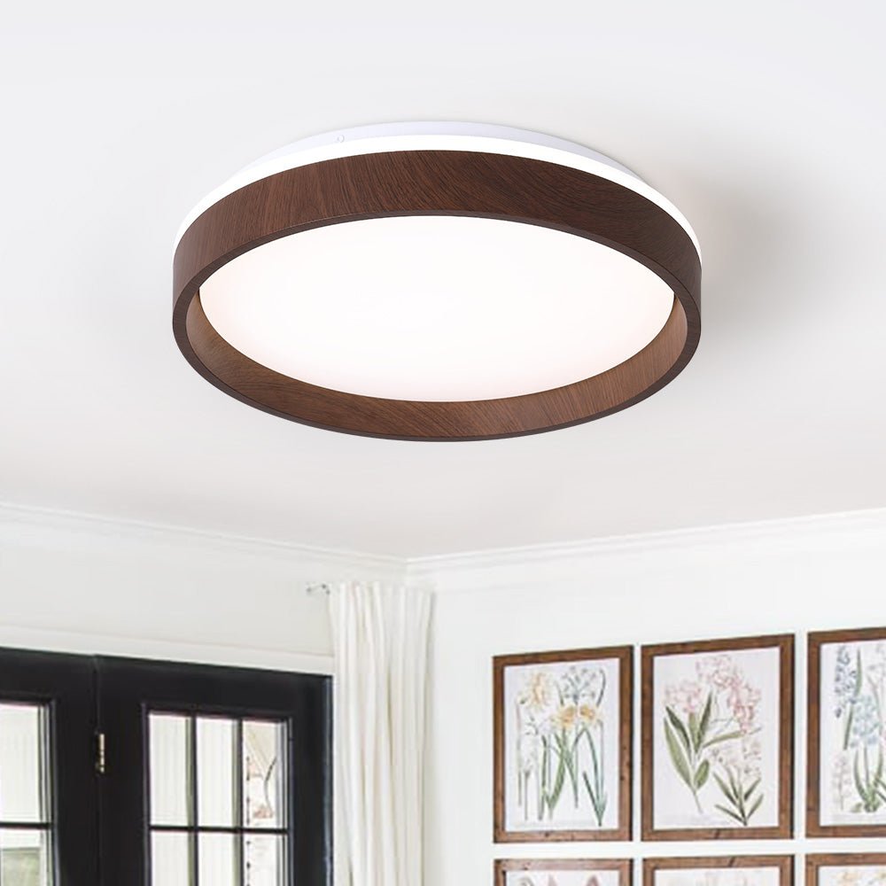 Modern Circular Round LED Walnut Flush Mount Ceiling Light ...