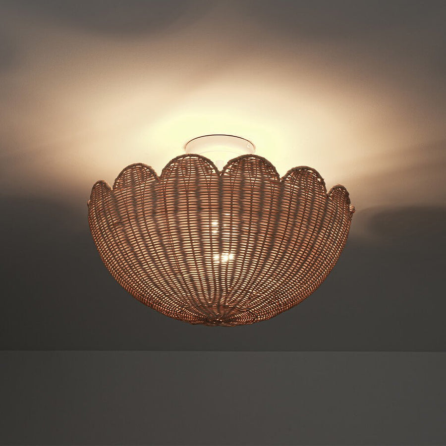Moderne Bauernhaus-Lampe mit 2 Lichtern, Jakobsmuschel-Rattan ...